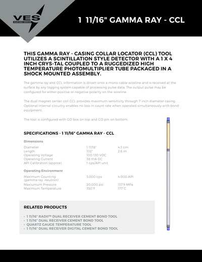 1 11/16" Gamma Ray - CCL SPEC SHEET (PDF) - VES WIRELINE SERVICES